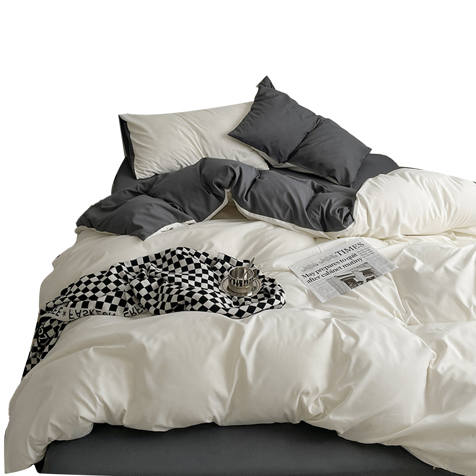 Ensemble de lit quatre pièces en coton brossé en coton brossé housse de ...